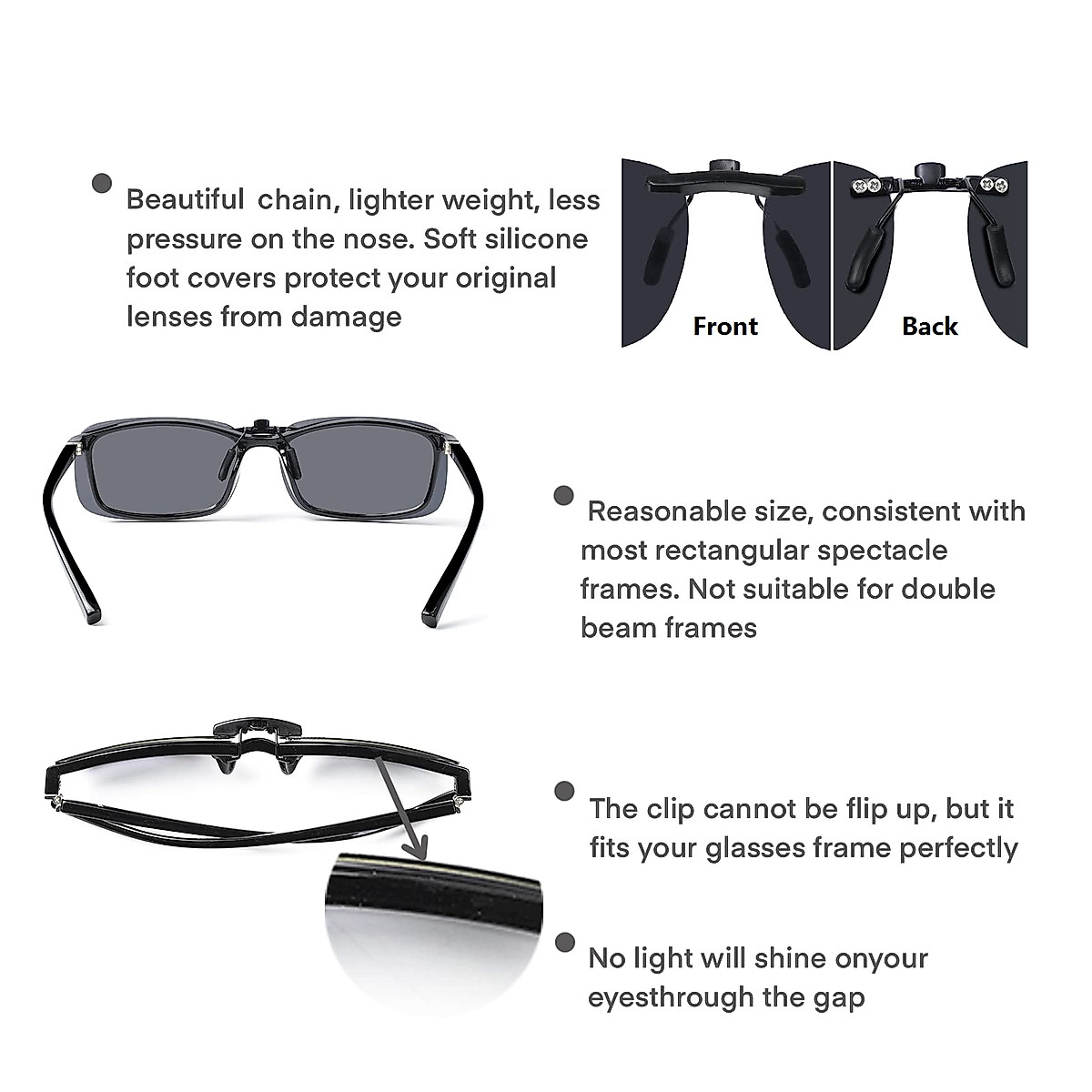 DAUCO Clip On Sunglasses Polarized Clip On Sunglasses Over Prescription Glasses Non-Flip Up