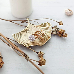 NIKKY HOME Gold Jewelry Tray Ginkgo Leaf Trinket Dish Vintage Ring Holder Bowl for Bracelet Earring Necklace Organizer Decorative Metal Pewter Display Plate Handmade Gift for Women Girl, Gold