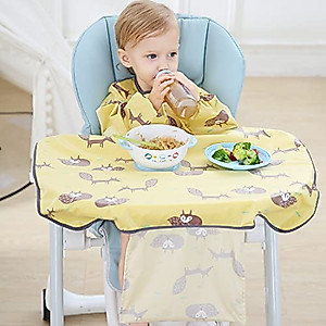 Jarafom Baby Weaning Bibs anti-dirty Highchair Waterproof Sleeved Bib Set Stain Odor Resistance Play Smock Apron 6-36 Months (long sleeves - Yellow fox)