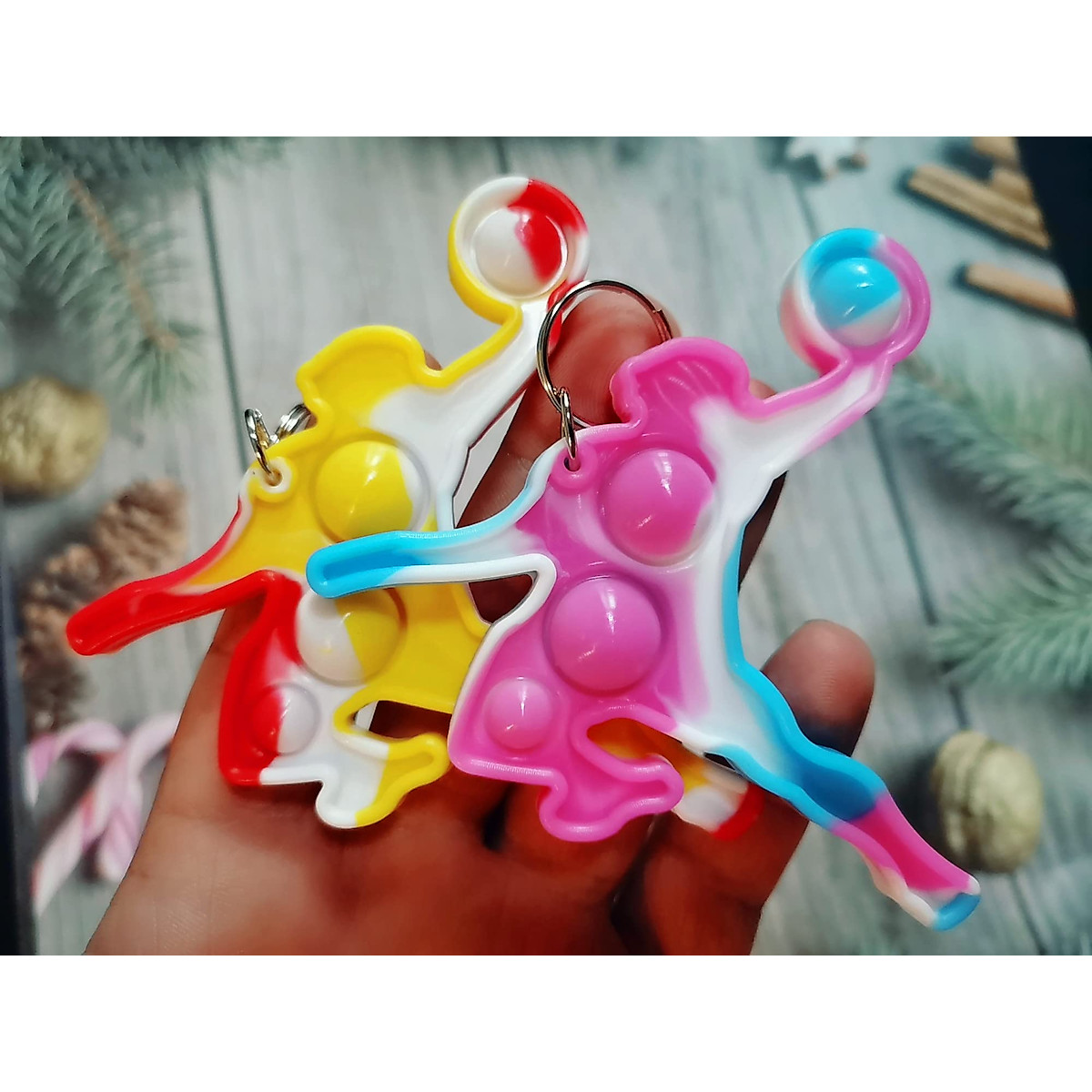 Roaqua (Basketball Match Students Gift) 24 Packs Bulk Small Mini Pop Sport Basketball Boy Keychain for Basketball Favors Party, Mini Sports Fidget Party Pack