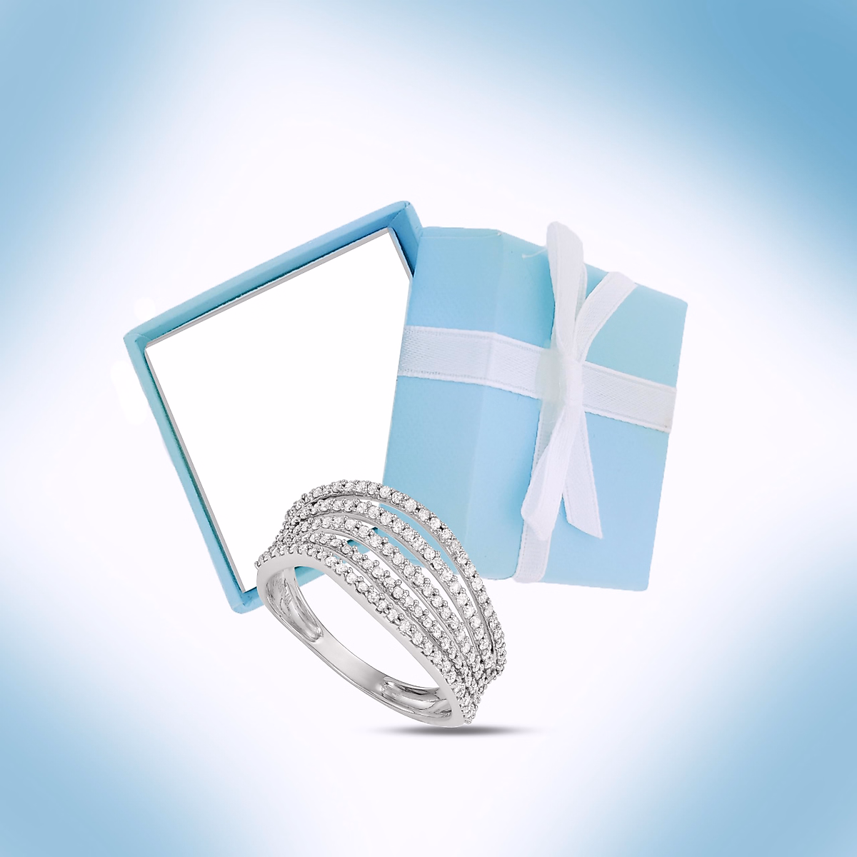 Hdiamonds 1/2 Carat Total Weight (cttw) 10K White Gold Diamond Multi-Row Wave Ring for Women (Size: 8)