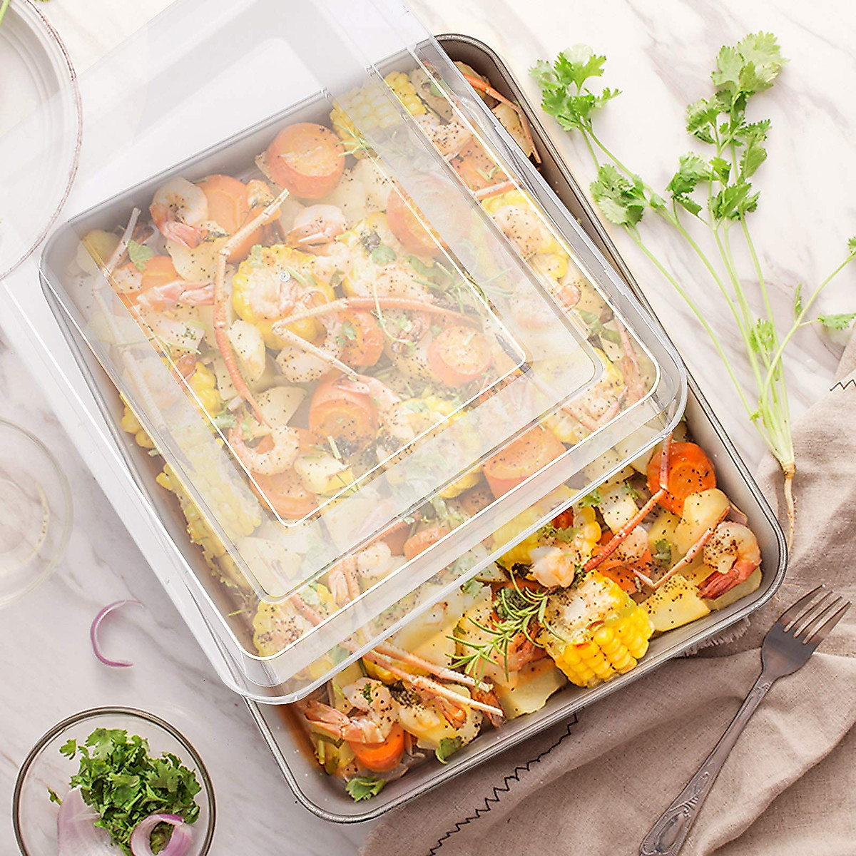 E-far Stainless Steel Bakeware Set, Metal Baking Pan Set of 9, Include Round/Square Cake Pans, Rectangle Baking Pan with Lid, Loaf Pan, Muffin Pan, Cookie Sheet with Rack, Dishwasher Safe