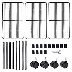 ZenStyle 3-Tier Adjustable Shelving Unit, Commercial-Grade Steel Wire Shelving Rack with 3" Wheels, Heavy Duty Storage Chrome Shelves for Garage, Kitchen, Living Room, 24" W x 14" D x 32.75" H, Black