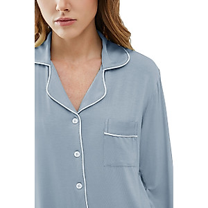 Joyaria Ladies Winter Button Down/Up Pajama/Pj Set Long Sleeve Long Pants(Dusty Blue, Medium)