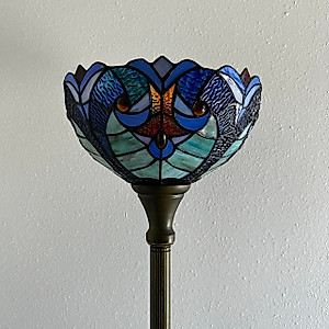enjoy decor lamps Tiffany Torch Floor Lamp Blue Liaison Stained Glass LED Bulb Included for Living Room Dining Room Bedroom Office Hotel 66" H