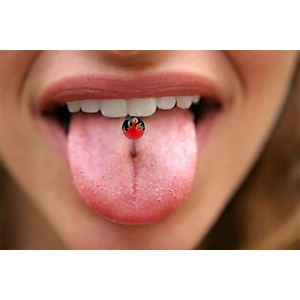 14Gx9/16 (1.6x14MM) 316L Surgical Steel Straight Barbell with 5MM UV Flame Ball Tongue Piercing Rings - 10 Pieces Assorted Color as Show