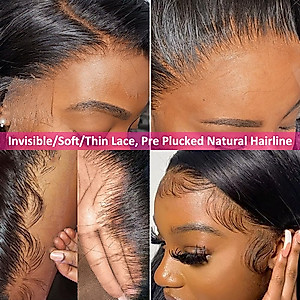 Hermosa 13x4 Straight Human Hair Lace Front Wigs for Black Women 26 inch 180 Density HD Lace Front Wig Human Hair Pre Plucked with Baby Hair Natural Hairline Black Color