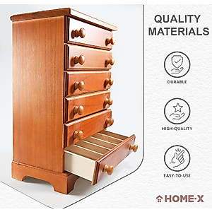 Home-X 6-Drawer Organizer for Sewing, Spools of Thread, Craft Supplies, Makeup, or Jewelry, Wood with Cherry Finish, 17" L x 6 ¾" W x 11 ¾" H