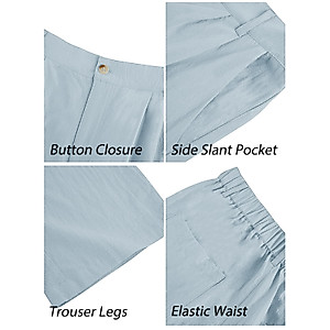 PASLTER Mens Casual Cotton Linen Pants Loose Fit Elastic Waist Yoga Beach Trousers with Pockets Grey