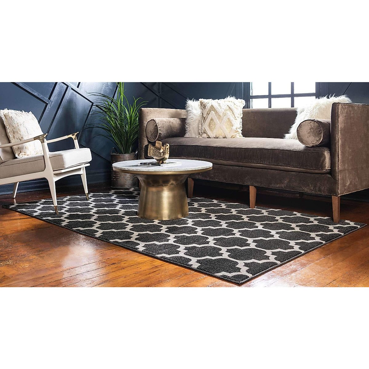 Unique Loom Trellis Collection Area Rug - Philadelphia (5' 1" x 8' Rectangle Black/Beige)