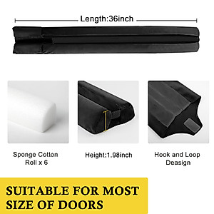 fowong Under Door Draft Stopper 30" to 36" Adjustable Draft Stopper for Bottom of Door, Soundproofing Noise Blocker Seal Gap up to 1.7", Easy to Install, Black