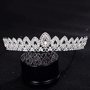 Crystal Crown and Veil Set-Rhinestones Tiara Headband Elegant Bridal Wedding Veil with Comb White, Bachelorette Party Accessories