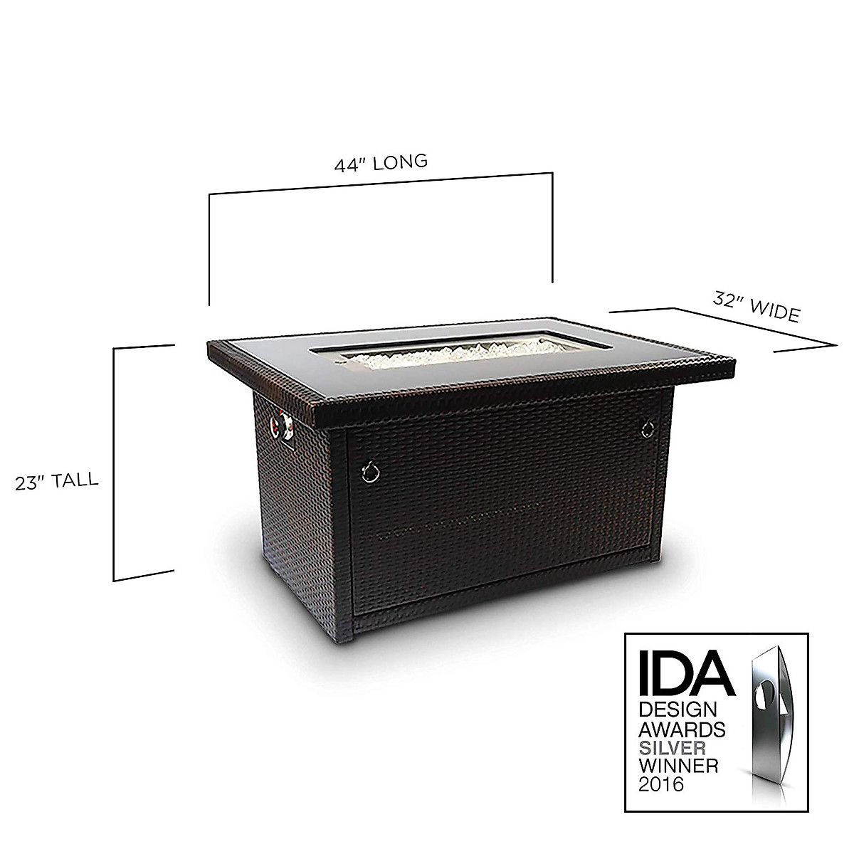 Outland Living Series 403 Brown 44-Inch Outdoor Propane Gas Fire Pit Table, Black Tempered Tabletop w/Arctic Ice Glass Rocks and Resin Wicker Panels (Espresso Brown/2-Pack 20 LB Tonga Torch)