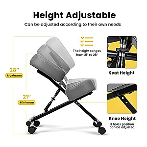 Ergonomic Kneeling Chair Adjustable Stool with Thick Foam Cushions and Smooth Gliding Casters for Home, Gray