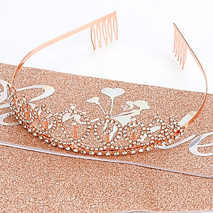 CIEHER Bride To Be, Rose Gold Bridal Shower Decorations, Bridal Shower, Bride Tiara, Cute Bridal Shower Gift for Bride, Engagement Party, Bachelorette Decorations, 2 Piece Set, Crystal