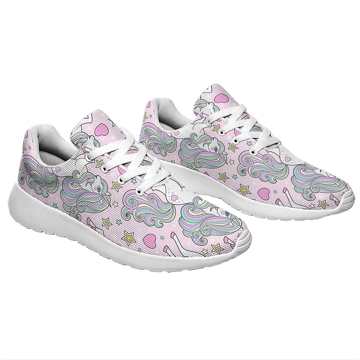 Unicorn Shoes for Women Tennis Running Shoes Cute Unicorn with Rainbow Sneakers Gifts for Girls Ladies White Size 5