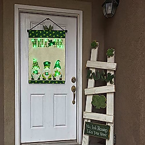 St Patricks Day Garden Flag with Lights, Welcome Gnome Shamrock Garden Flag Double Sided Yard Flags for Lawn Party St Patricks Day Outdoor Decorations 12 x 18 Inch