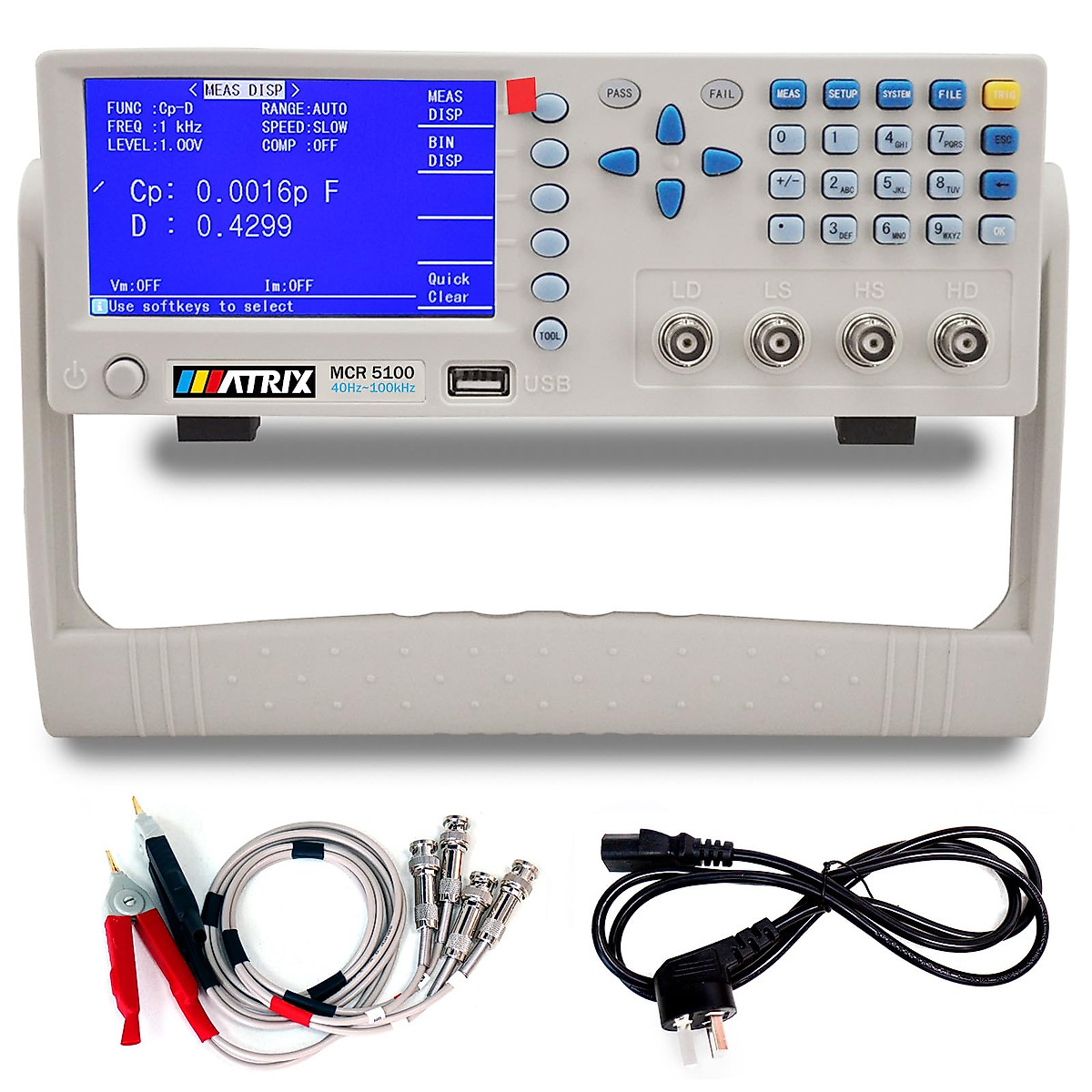 MATRIX LCR Meter, Capacitance Meter 40Hz-100kHz, Inductance Meter Accuracy 0.1%, Digital Multimeter with 32-Bit Core Processor, Electronic Component Tester 30Ω/100Ω Two Output Resistance, MCR-5100