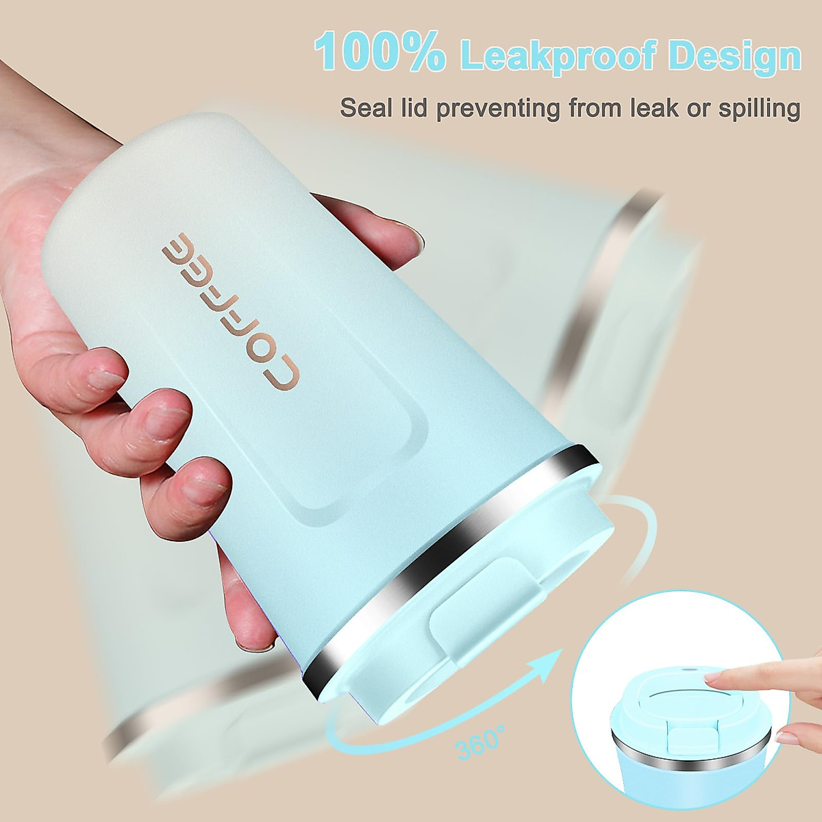 JTRYEMU Travel coffee mug 12 oz Insulated Coffee cup with lid reusable Leak proof Coffee Tumbler Stainless Steel Vacuum Gradient Colorful Thermos cup Thermal Keeps Cold and Hot for Coffee/Tea