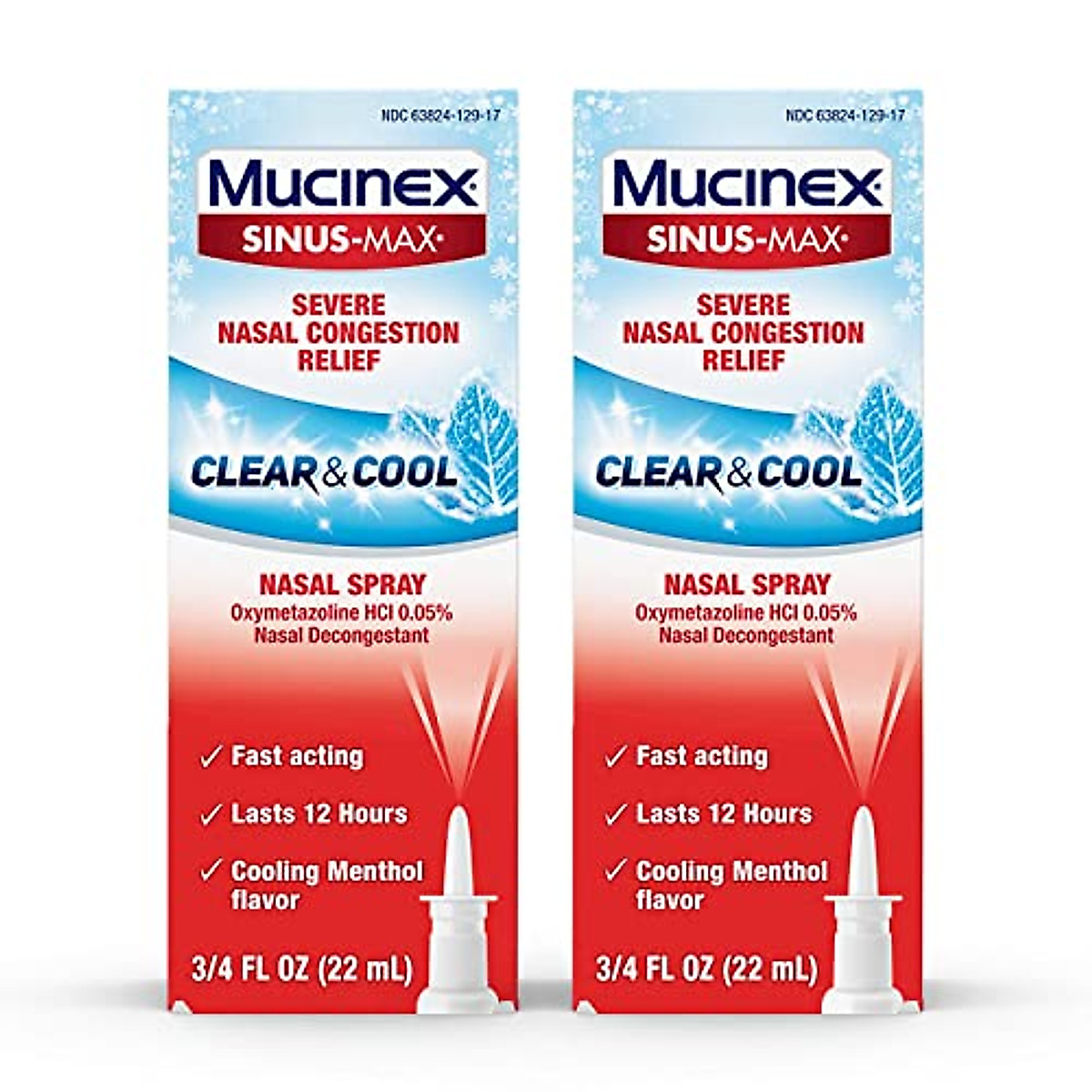 Mucinex Sinus Max Clear & Cool Nasal Decongestant Spray, Cooling Menthol Flavor, 0.75 fl oz, Fast Acting Medicine that Lasts 12 Hours, Relieves Sinus Pressure and Nasal Congestion
