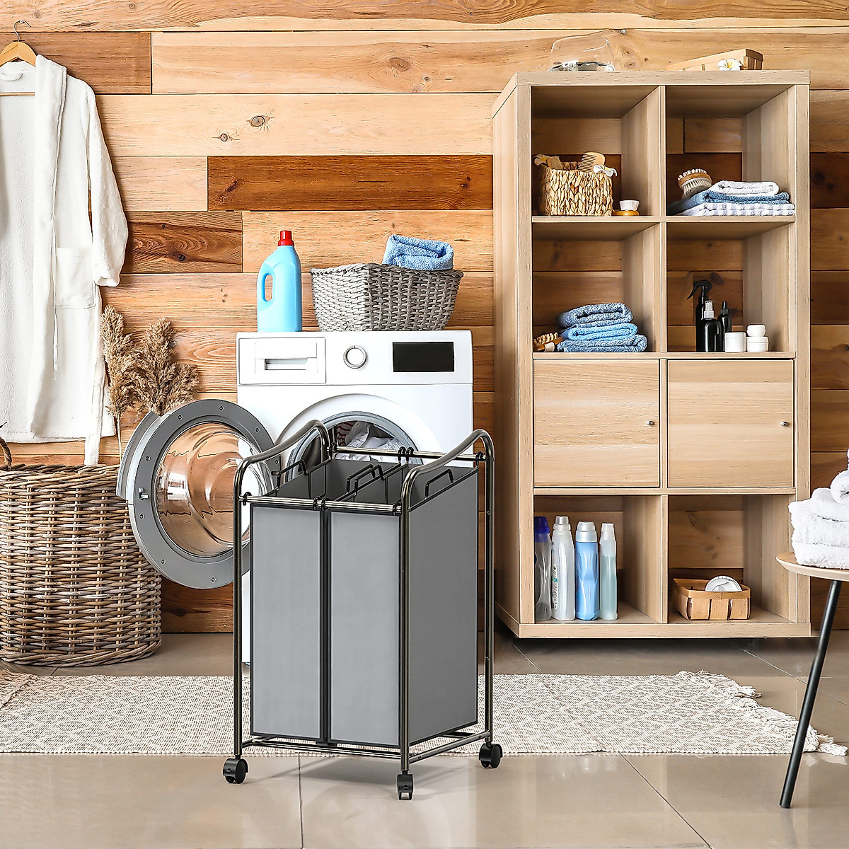 Simple Houseware 2 Bags Laundry Sorter, Dark Grey