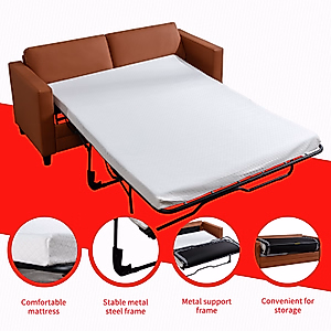MUZZ Pull Out Couch Queen, Modern Leather Sleeper Sofa Bed with Foldable Foam Matress, 2 in 1 Pull Out Sofa Bed for Living Room, Apartment, Office (Queen/Cognac)