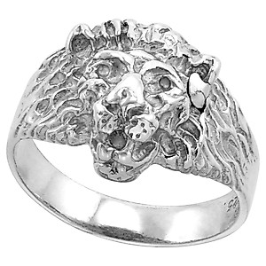 Gabriella Gold Sterling Silver Lion Ring Diamond Cut Finish 1/2 inch wide size 6.5