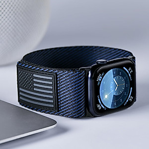 Tefeca Fortitude Series USA Flag Ultrawide Band Compatible with Apple Watch Ultra 2/Ultra 49mm, Series 10 46mm, Series 9/8/7 45mm, SE2/SE/6/5/4 44mm(Onyx, M/L for 49mm/46mm/45mm/44mm)