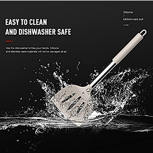 Large Silicone Cooking Utensils Set - Heat Resistant Kitchen Utensils,Turner Tongs,Spatula,Spoon,Brush,Whisk,Stainless Steel Silicone Cooking Tool for Nonstick Cookware,Dishwasher Safe (Khaki)