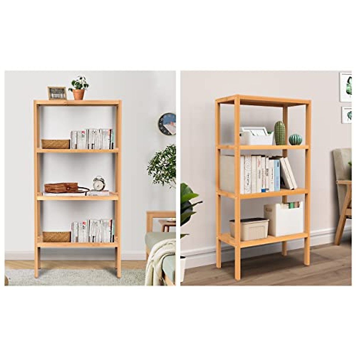 Purbambo 4 Tier Bamboo Shelf, Freestanding Book Shelf Bookcase Storage Rack for Bathroom Kitchen Living Room
