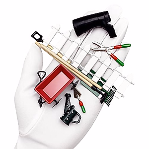 Miniature Fairy Garden Farming Tools, 9 Packs 1:12 Mini Metal Spade Pestle Rake Wagon Kettle Wood Fence Yard Supplies Scene Model Set Dollhouse Decor Accessories