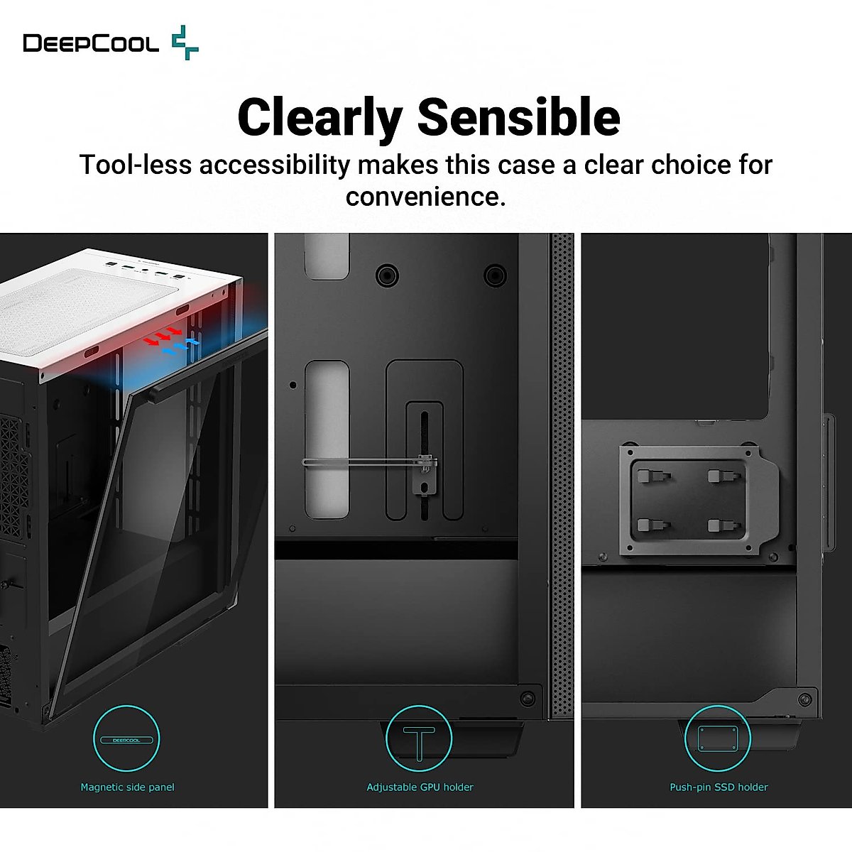 DeepCool MACUBE 110 WH Micro ATX Case with Full-Size Magnetic Tempered Glass Removable HDD Cage and Built-in Graphics Card Holder - White