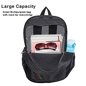 Heavy Duty Mesh Backpack, See Through College Student Backpack with Padded Shoulder Straps for Swimming, Outdoor Sports