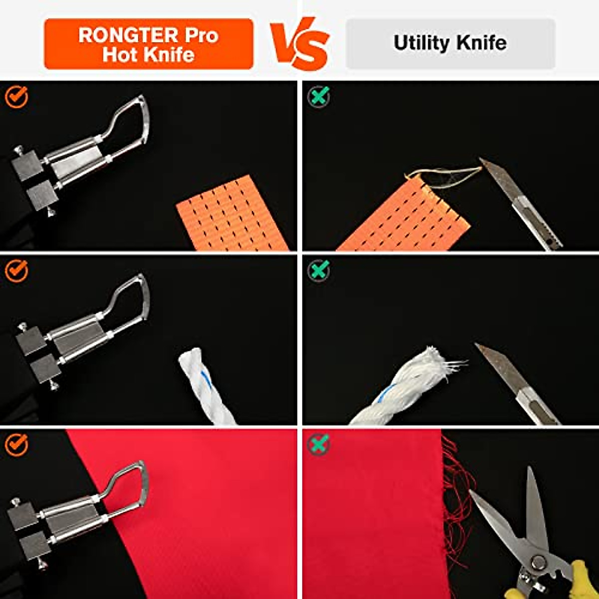 RONGTER Fabric Cutter Rope Cutter Utility Knife, Air Cooled Electric Hot Knife Foam Cutting Tool with Adjustable Power Blades for Cutting Belt Cloth