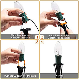 C9 Christmas Pathway String Lights Outdoor - 2 Pack 25.7 FT 20 Clear Lights with 20 Stakes, Connectable Waterproof Walkway Lights for Indoor Xmas Party Holiday Commercial Decoration, Warm White