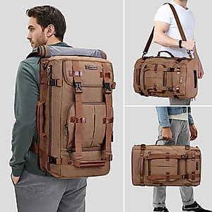 WITZMAN Canvas Backpack Vintage Travel Backpack Large Laptop Bags Convertible Shoulder Rucksack (A519-1 Brown)