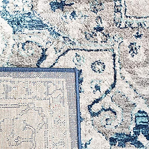 SAFAVIEH Brentwood Collection 2' x 8' Light Grey/Blue BNT851G Medallion Distressed Non-Shedding Living Room Entryway Foyer Hallway Bedroom Runner Rug