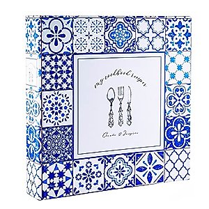 Cookbook Recipe Binder/Organizer, Blue Pattern 3-Ring Binder to Hold All Your Recipes and Recipe Cards, 6 Tabbed Divider Sections, 50 Matching Recipe Cards Included