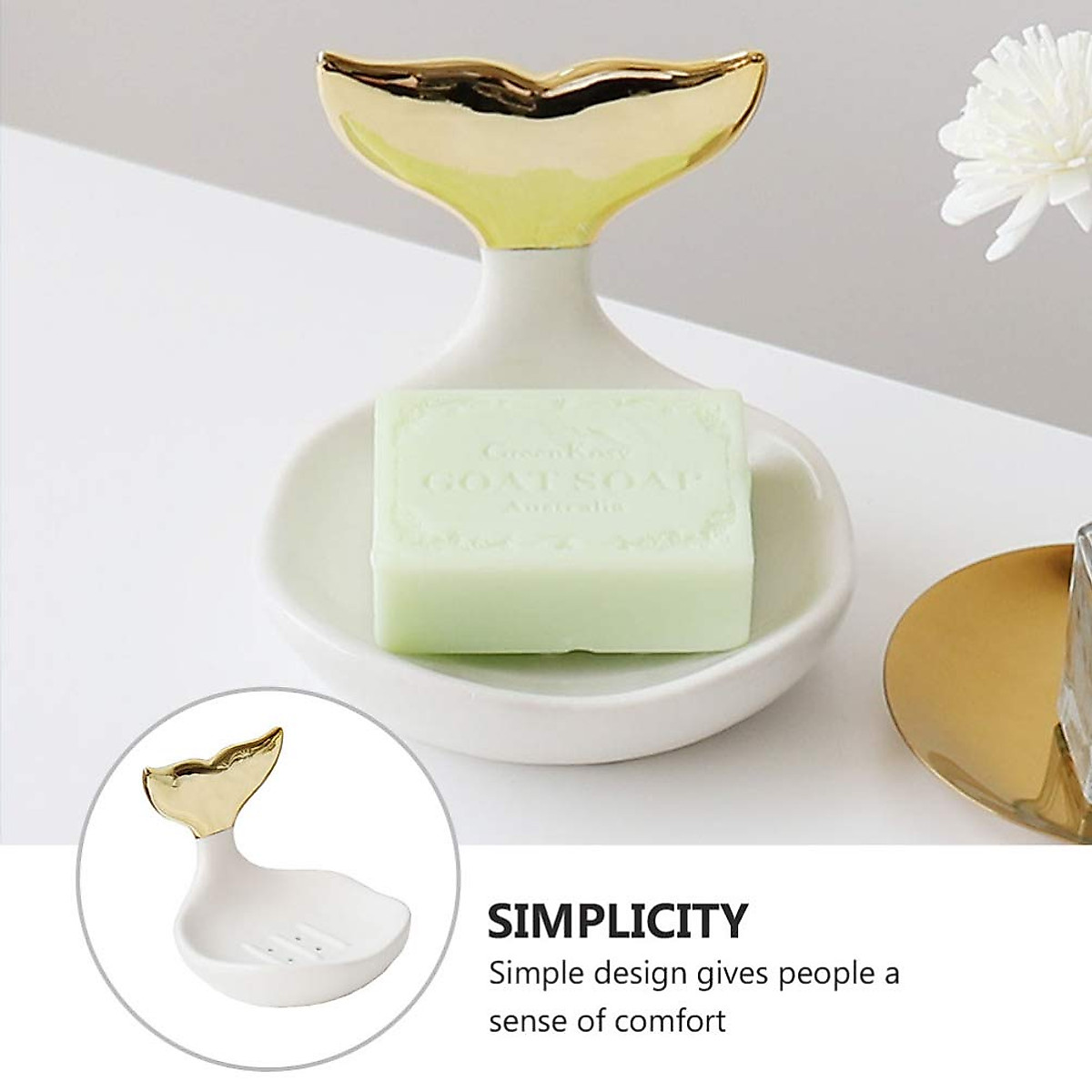 Zerodeko Mermaid Soap Dish Countertop Soap Sponge Dish Vintage Ring Holder Soap Draining Tray Soap Saver Fish Tail Bowl for Kitchen Sink Bathroom