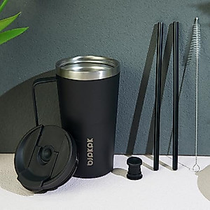 BJPKPK Insulated Tumbler with Handle, 18oz Insulated Tumblers with Lid and Straw, Stainless Steel Metal Water Bottles, Coffee Travel Mugs, Cups, Black