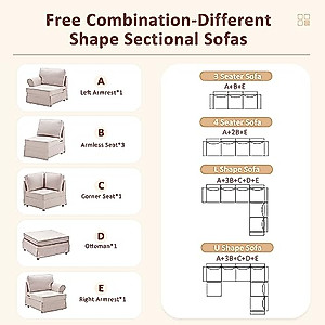Merax 108.6" Fabric Upholstered Sectional Sofa,Modular Customizable Couch with Removable Ottoman for Living Room,Linen L U Shaped, Beige