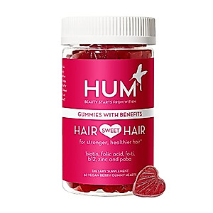 HUM Hair Sweet Hair - Hair Growth Supplement & Biotin Gummies to Combat Hair Loss & Thinning - Fo Ti, Folic Acid, Zinc, Vitamin B12 & PABA to Support Healthy Hair, Skin and Nails (60 Vegan Gummies)