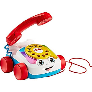 Fisher-Price Toddler Pull Toy Chatter Telephone Pretend Phone With Rotary Dial And Wheels For Walking Play Ages 1+ Years