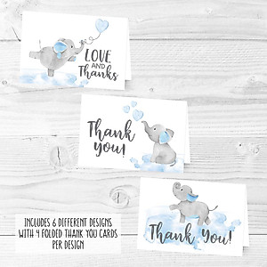 Hadley Designs 24 Blue Elephant Baby Shower Thank You Cards Boy Baby Shower Thank You Cards - Elephant Baby Shower Thank You Cards With Envelopes Baby Boy Thank You Cards
