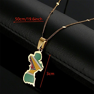 Stainless Steel Guyana Map Flag Pendant Necklace Guayana Charm Jewelry (Gold)