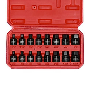 CASOMAN 16 Piece 3/8 Inch Drive Low Profile Impact Hex Driver Set, Cr-Mo, 1/4"-3/4", 6mm-19mm, Impact SAE and Metric Hex Bit Socket Set