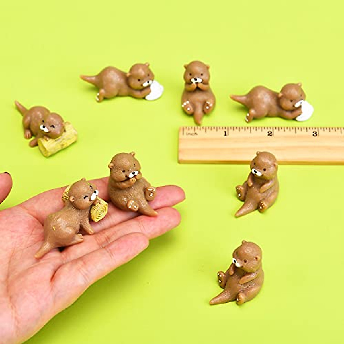 Jetec 8 Pieces Miniature Otters Figurines Small Animals Shape Decorative Statue Garden Miniature Moss Landscape Cartoon Animal Crafts for Fairy Garden Miniatures Dollhouse Cake Toppers