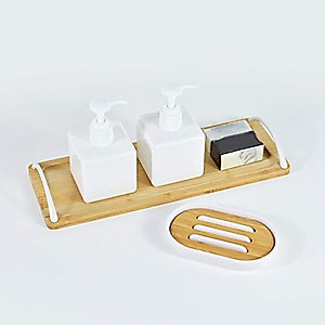 Lurrose Bamboo Vanity Trays, Toilet Tank Topper Tray Bamboo Toilet Tray for Bathroom Countertop (Long)