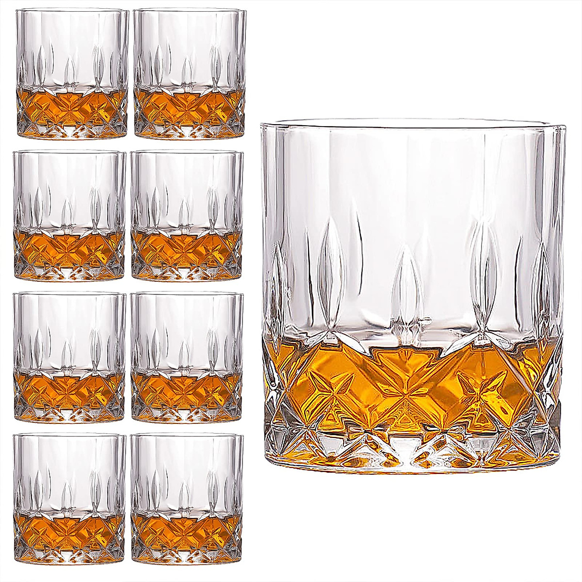 TOUWMX Crystal Whiskey Glasses Set of 8, 11 OZ Old Fashioned Whiskey Glasses, Bourbon Cocktail Rocks Glasses, Bar Style Glassware for Cocktail Bourbon Lovers Rum Glasses Bar Bourbon Gifts For Men