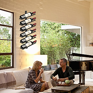 YALINKA Wall Mounted Wine Rack Holds 12 Bottles, Adjustable Separable Black Metal Hanging Wine Bottle Holder, Liquor Bottle Display Shelf for Kitchen Pantry Bar Wine Cellar